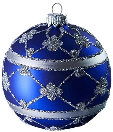 Vánoční koule modrá stříbrný dekor