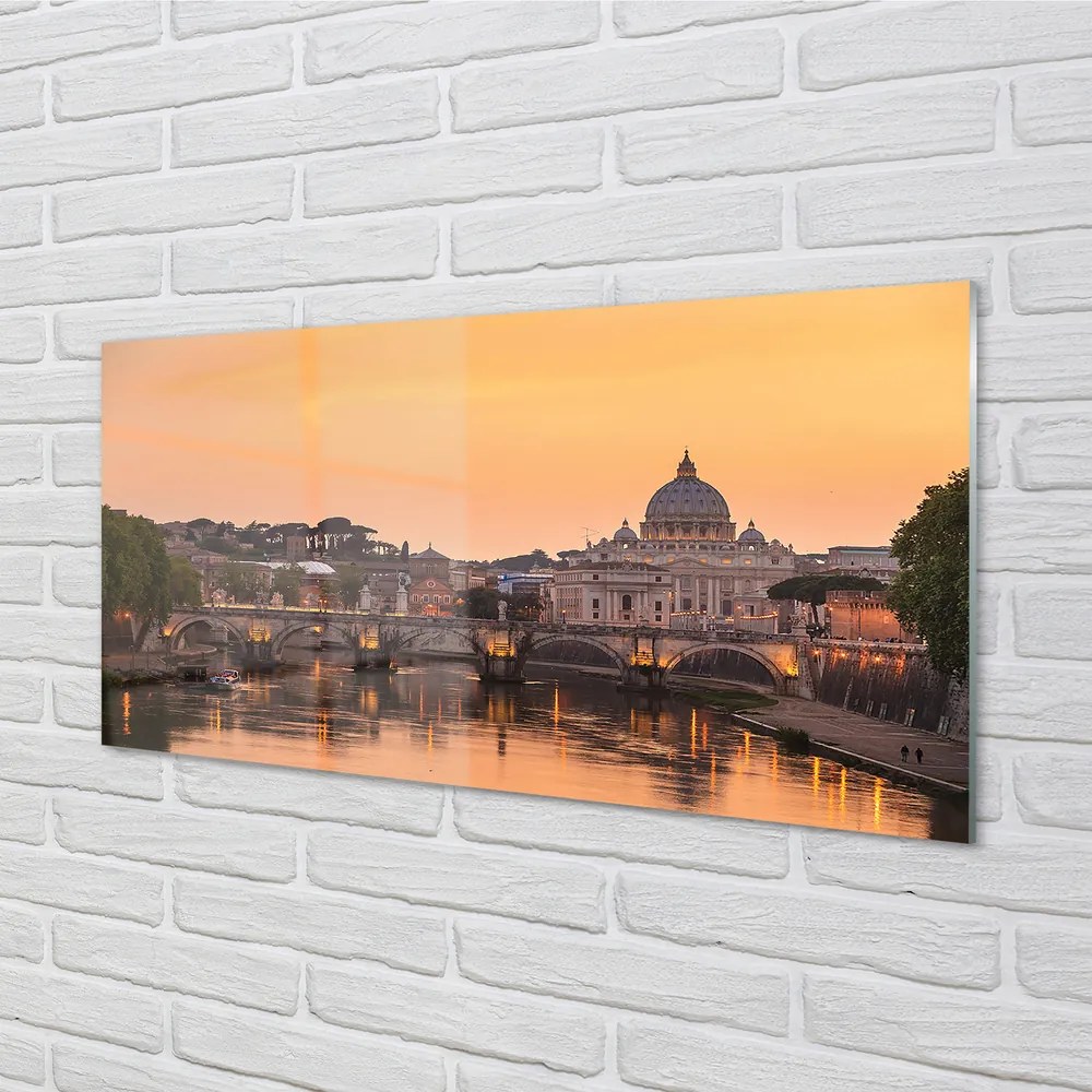 akrylový obraz řeka Řím Sunset mosty budovy 140x70 cm