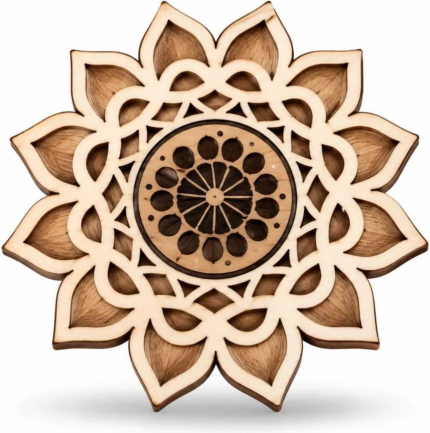 AMADEA Dřevěná brož mandala, 4,5 cm