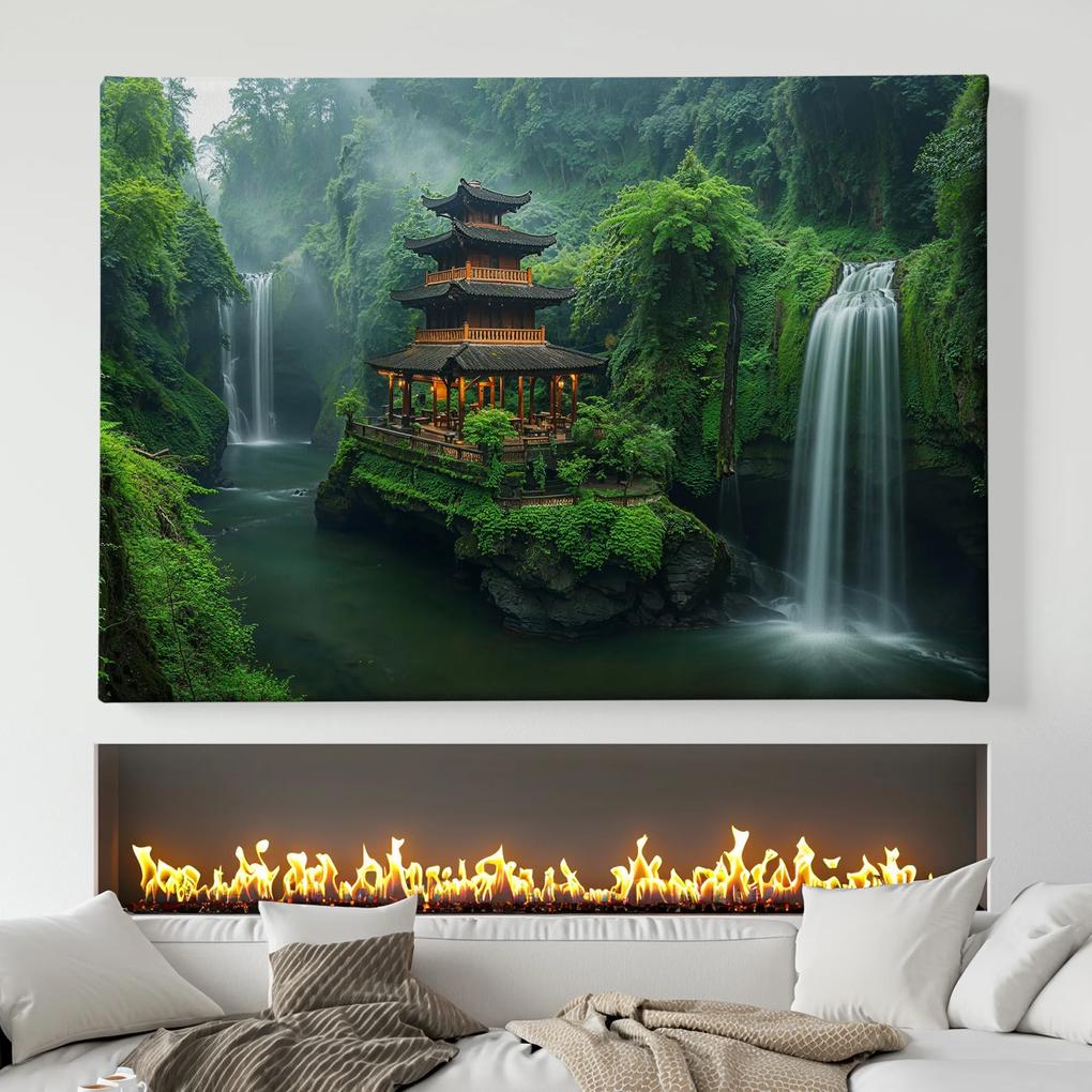 Obraz na plátně - Jošidův chrám mezi vodopády FeelHappy.cz Velikost obrazu: 120 x 80 cm
