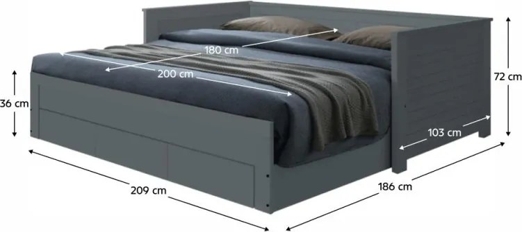 Rozkládací postel 90/180x200, šedá, GORETA Kondela 0000252394