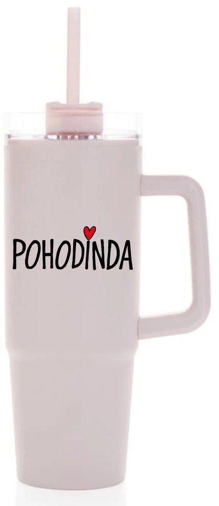 POHODINDA - růžová cestovní termoska s průhledným víčkem 900 ml
