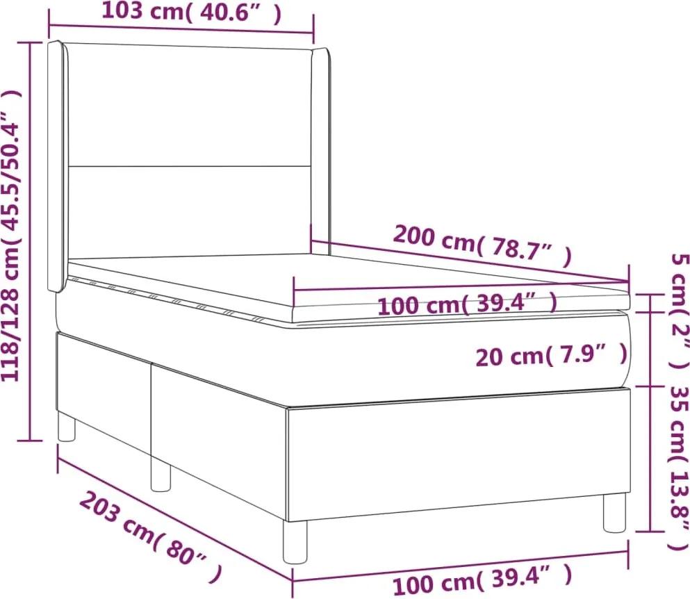 vidaXL Box spring postel s matrací 100x200 cm samet [3132543] Barva: Tmavě šedá