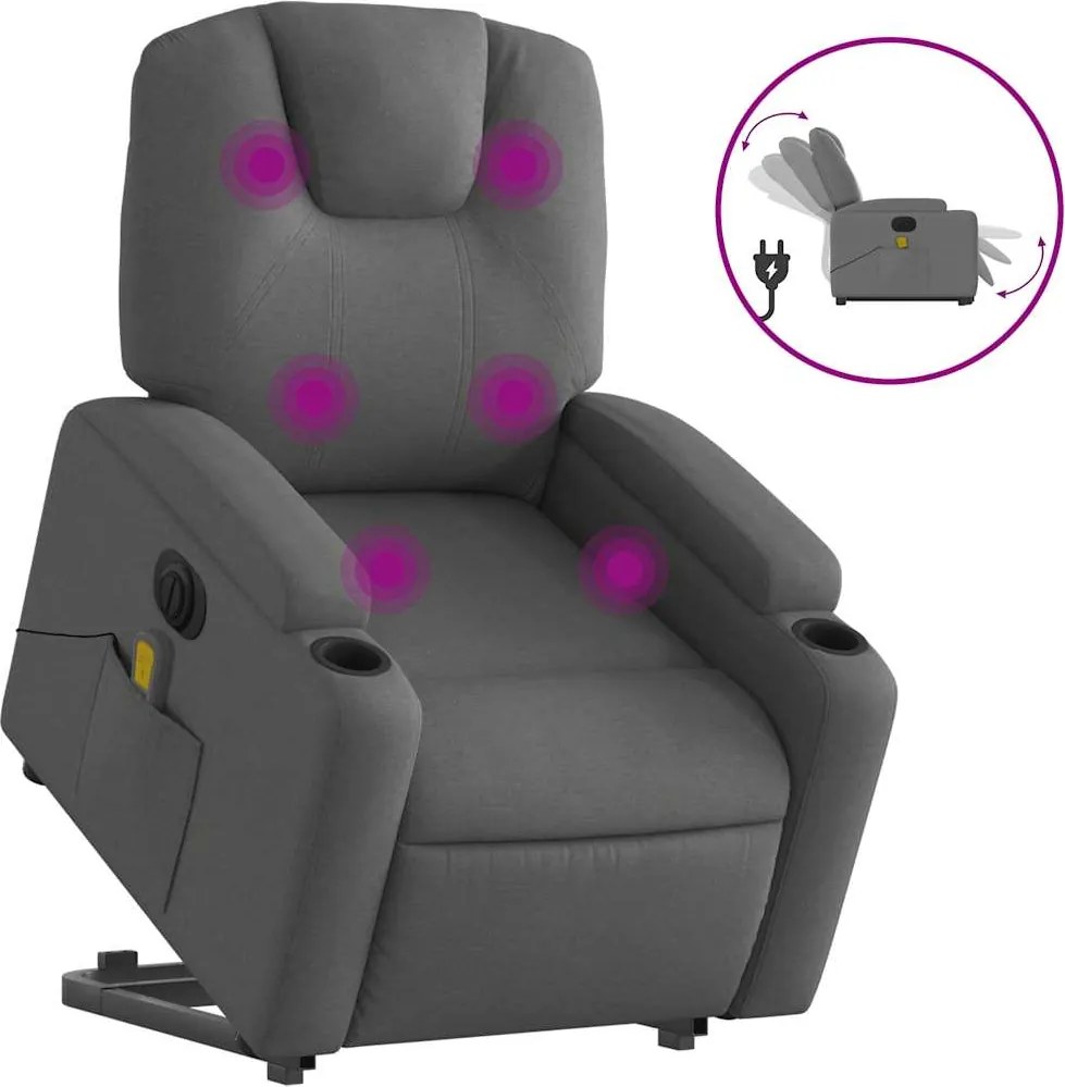 Elektrické zvedací masážní polohovací křeslo tmavě šedé textil 3204405