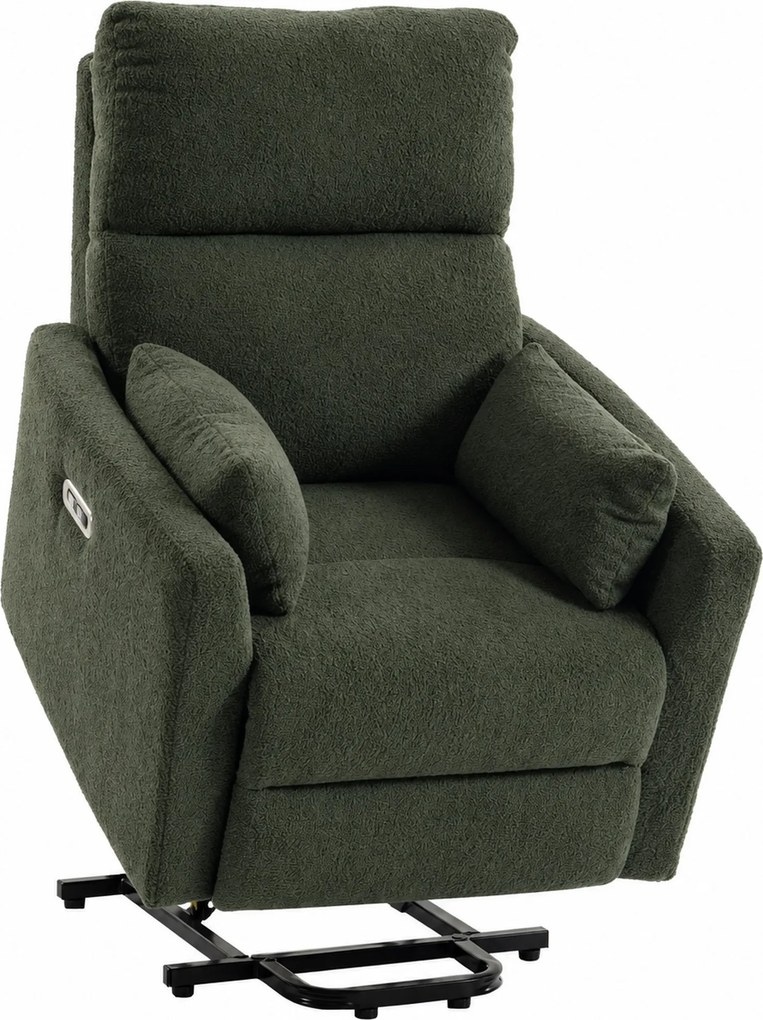 HOMCOM Křeslo při vstávání s masáží a ohřevem, elektrické relaxační křeslo z teddy fleecu pro seniory, tmavě zelené