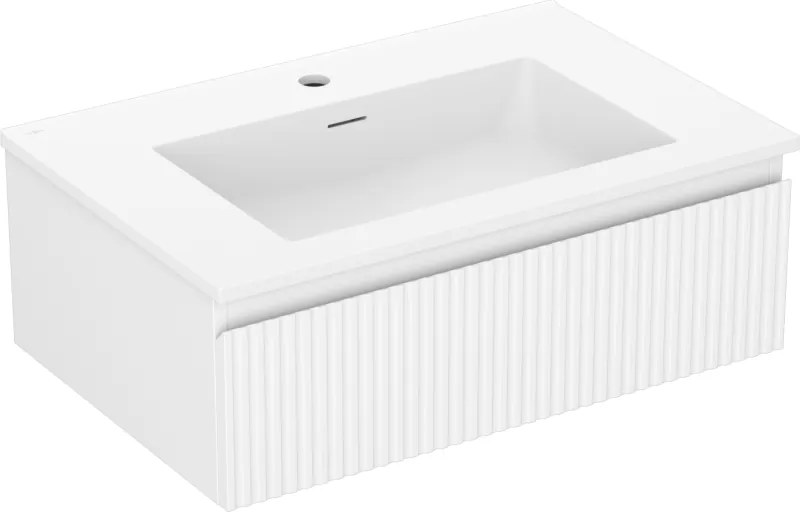 Mexen Rivel, koupelnová skříňka 70 cm s umyvadlem Otis, 1 zásuvka, drážkovaná, bílá matná, 91A20-07023-1-BF01-W18M01