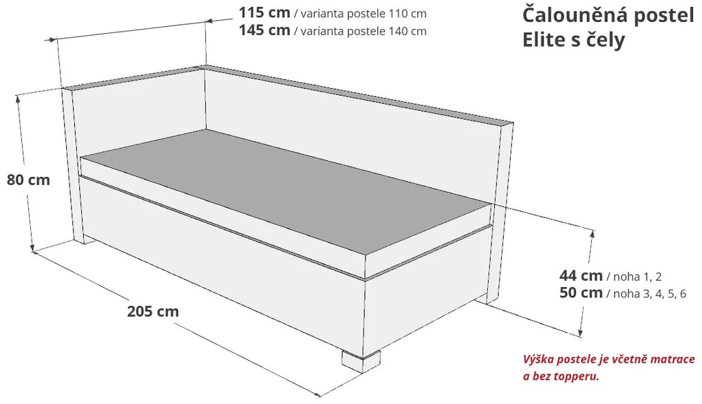 NEW DESIGN postele Čalouněná postel ELITE s čely a úložným prostorem, matrace a rošt v ceně, 110×200 cm Velikost postele: 110 × 200 cm, Strana: Pravá