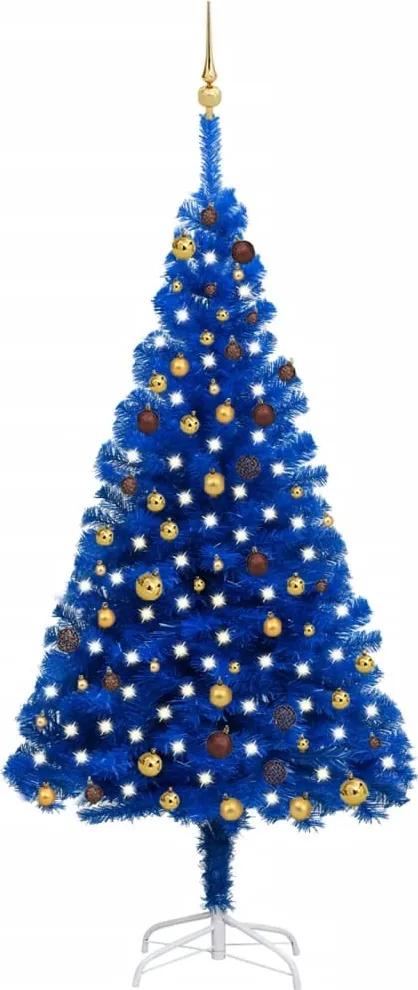 vidaXL Umělý vánoční stromek s LED a sadou koulí 210 cm PET [3077510] Barva: zlatá