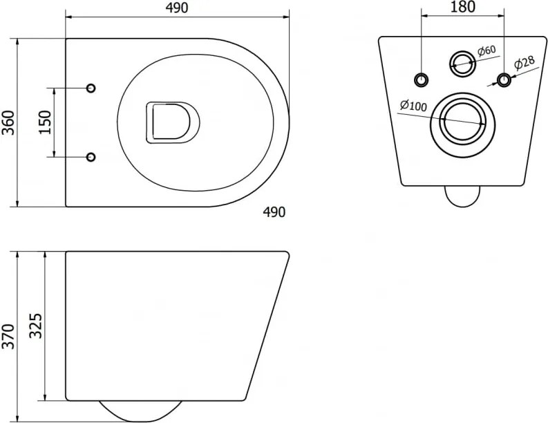 Mexen Rico, závěsná WC mísa 490x360x370 mm, Rimless Tornádo, černá matná, 3372XX85T