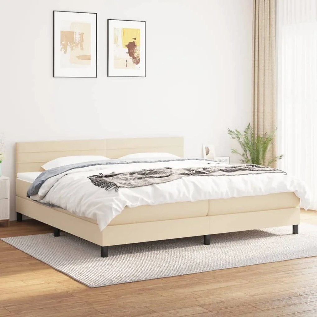 Box spring postel s matrací krémová 200x200 cm textil 3140166