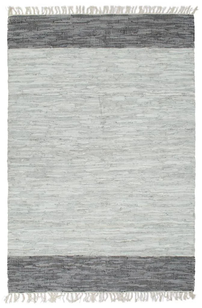 133972 vidaXL Ručně tkaný koberec Chindi kůže 190 x 280 cm šedý