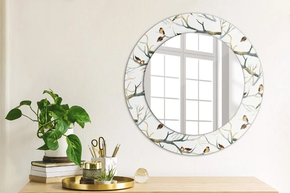 Kulaté dekorativní zrcadlo Větve vrabců ptáků fi 50 cm