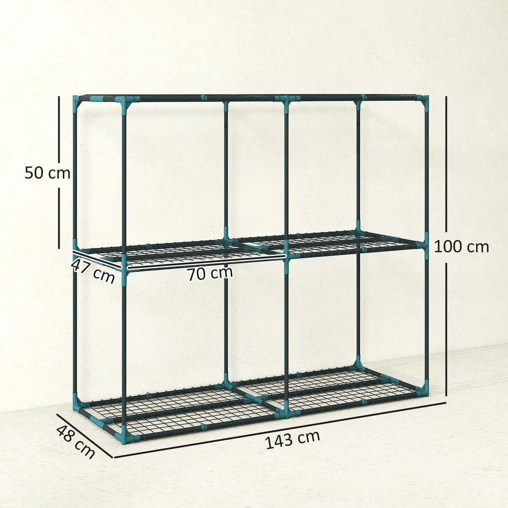 třípatrový stojan na rostliny, výška 100 cm Stojan na květiny s policemi, vícepatrový ocelový Tmavě zelená barva