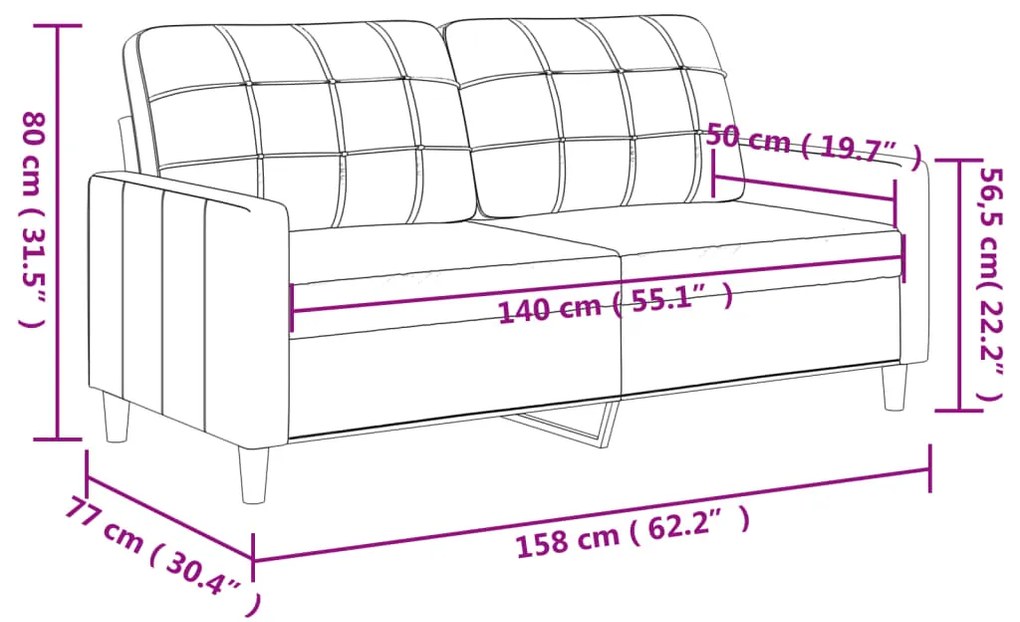 2místná pohovka černá 140 cm textil - Default Title