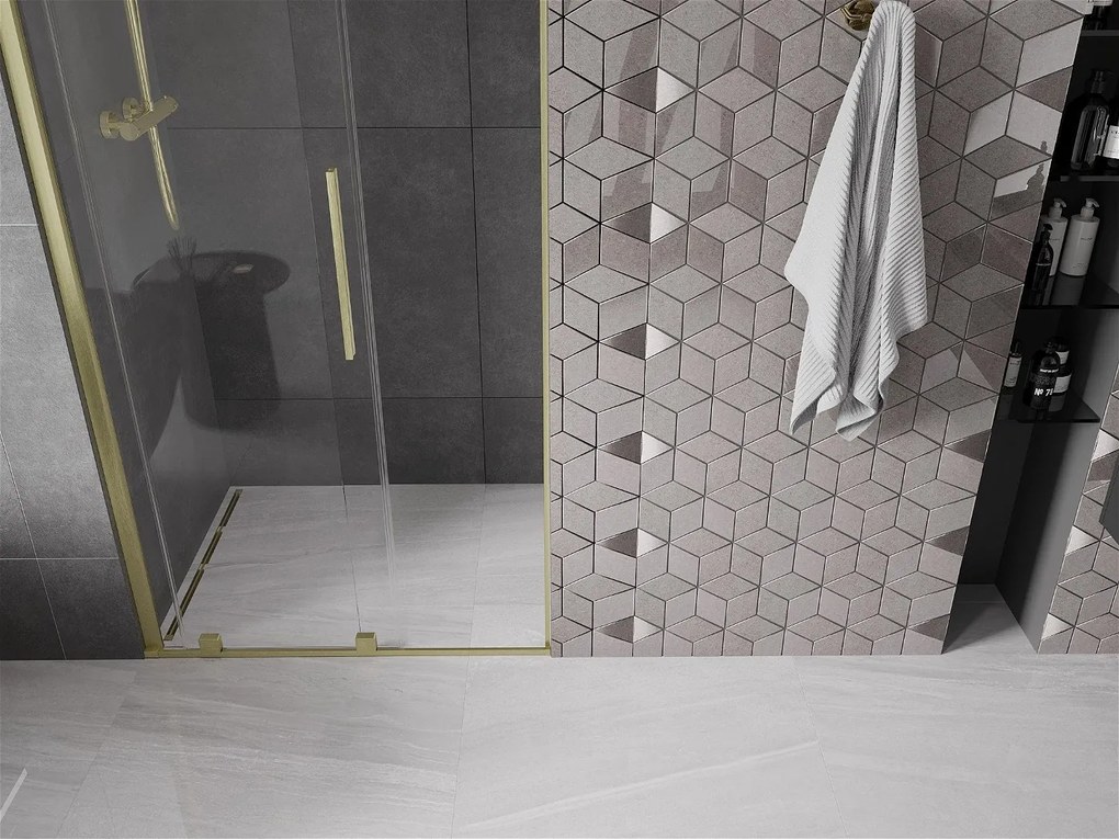 Mexen Velar, posuvné dveře do otvoru 70x200 cm, 8mm čiré sklo, zlatá matná, 871-070-000-01-55