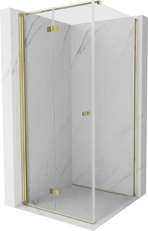 Mexen Mist-F T, 1-křídlý ​​skládací sprchový kout levý 85 x 85 cm, čiré sklo, zlatý lesklý profil, 8A6T-085-085-50-00-L