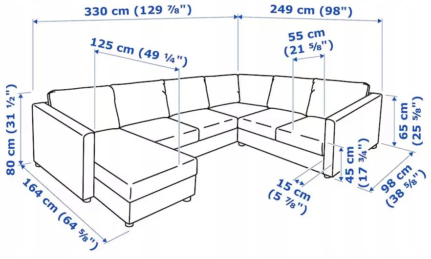 IKEA VIMLE 5místná rohová pohovka s lenoškou/Grann/Bomstad černá