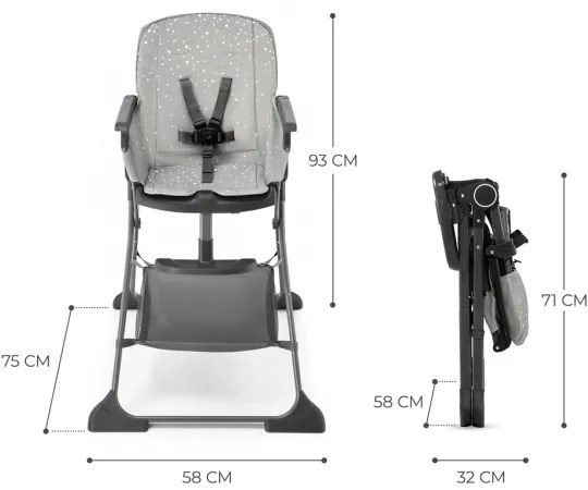 KINDERKRAFT - Dětská jídelní židle FOLDEE šedá