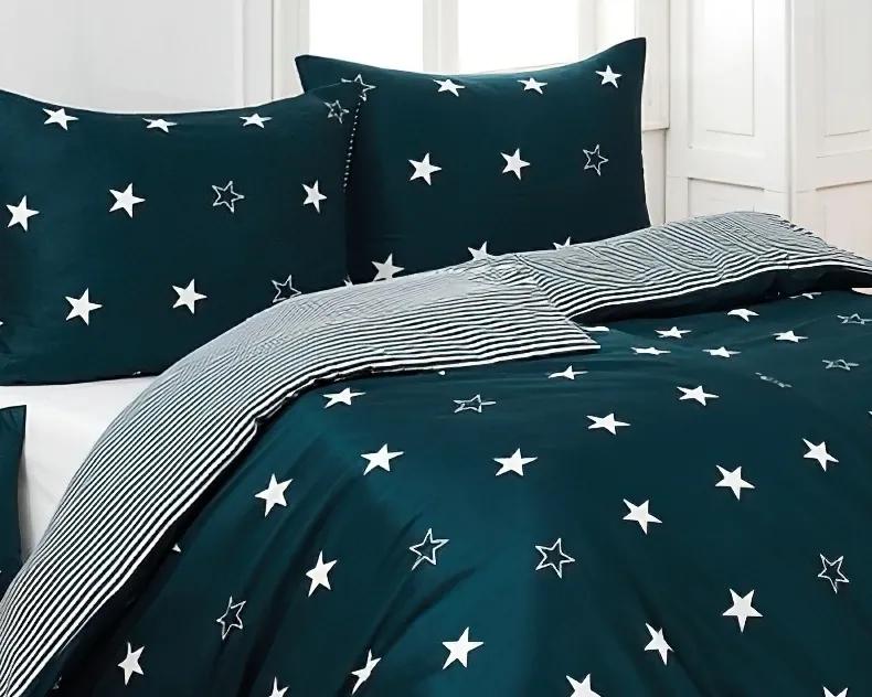 Matějovský povlečení STARS hvězdy, tmavě zelené, flanel premium, 140x200cm + 70x90cm