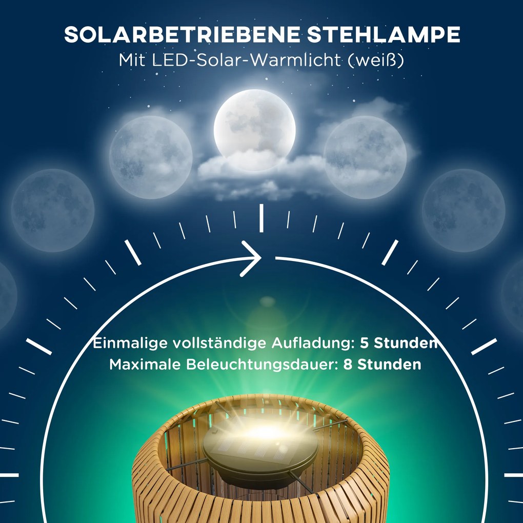 Outsunny Ratanové venkovní světlo, solární zahradní lampa, automatické zapínání, LED, odolné proti povětrnostním vlivům, kovový rám, Ø34 x 130 cm, če…