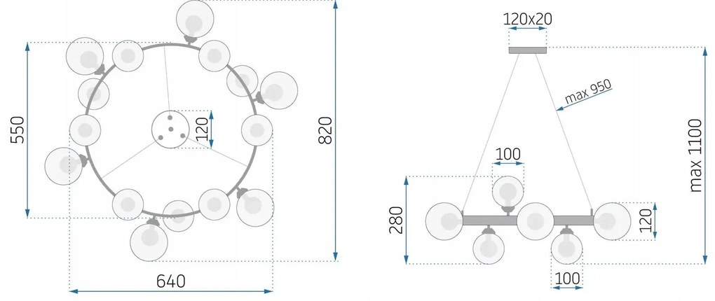 Toolight Závěsné stropní svítidlo APP907-20CP