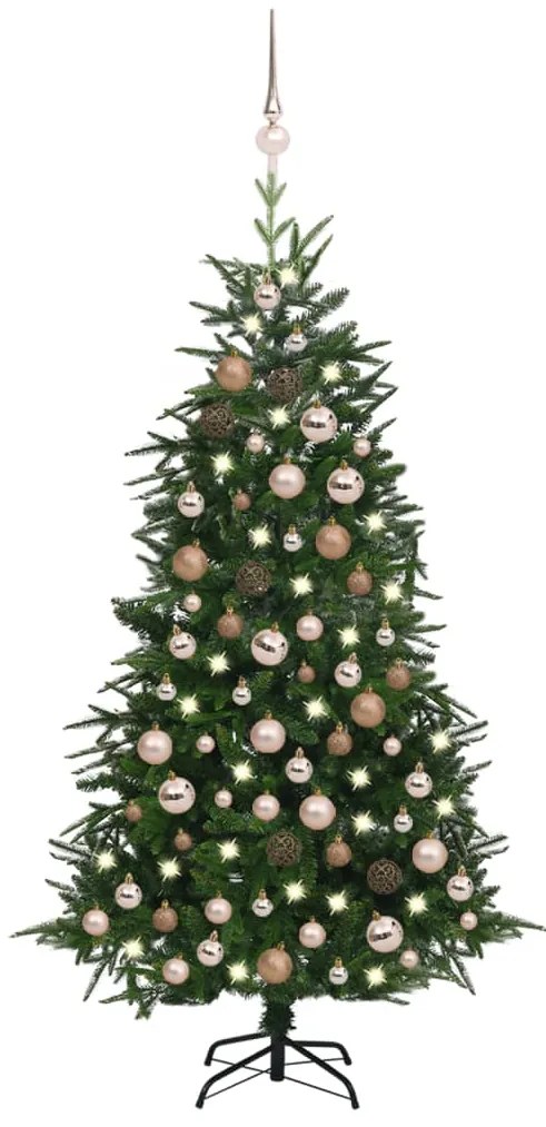 3077876 vidaXL Umělý vánoční stromek LED a sada koulí zelený 180 cm PVC a PE