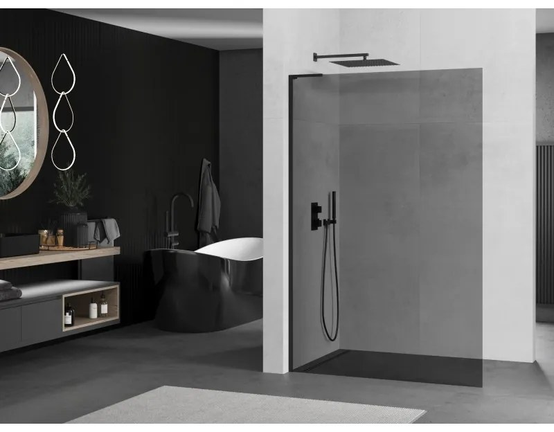 Mexen Kioto L, sprchová zástěna Walk-In 100 x 200 cm, 8mm šedé sklo, černý profil, 800-100-103-70-40