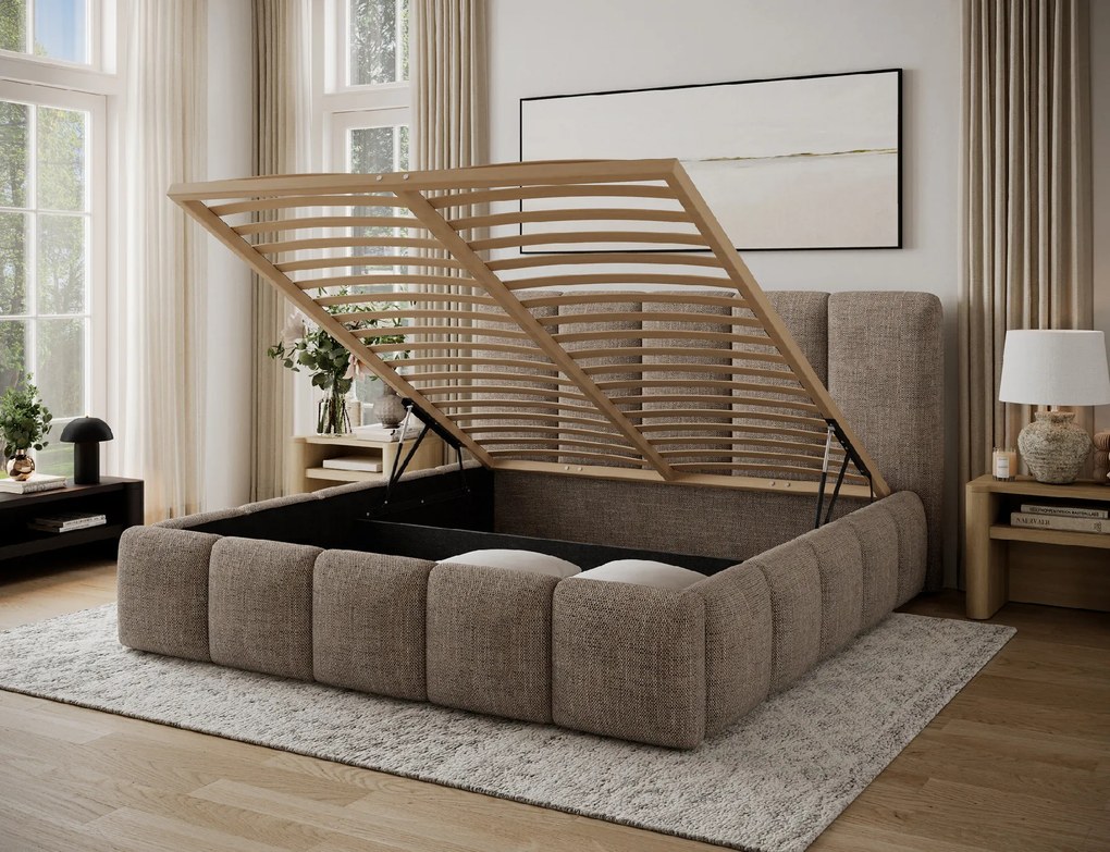 Postel Edvige + Dřevěný rám + plynový výtah + kontejner 140x200