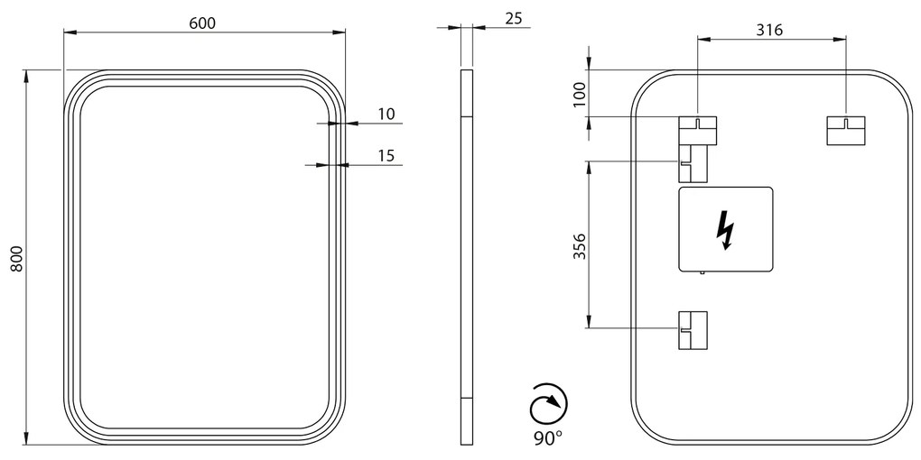Sapho Sapho, CETIS zrcadlo s LED osvětlením 60x80cm, černá mat, CT080