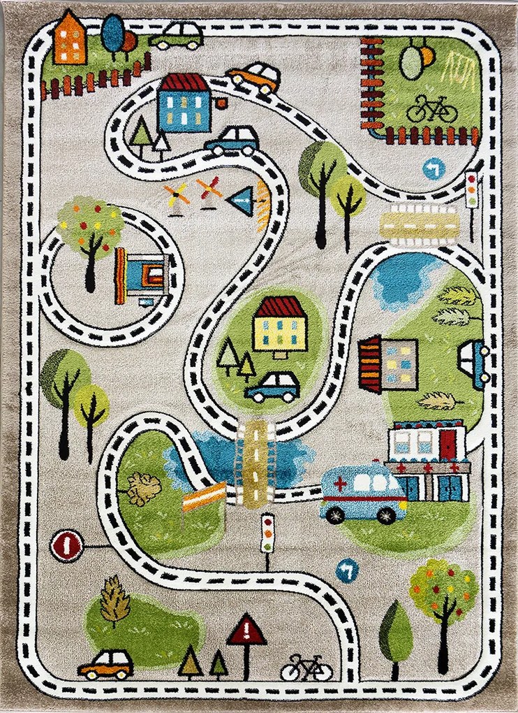 BE Dětský koberec Smart Kids 22919 BEIGE - béžový obdélníkový, autoškola Rozměr: 120x180 cm