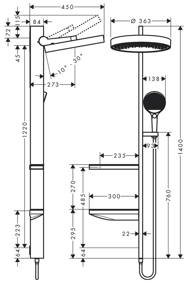 Hansgrohe Rainfinity - Showerpipe 360 1jet s podomítkovou instalací, chrom 26842000