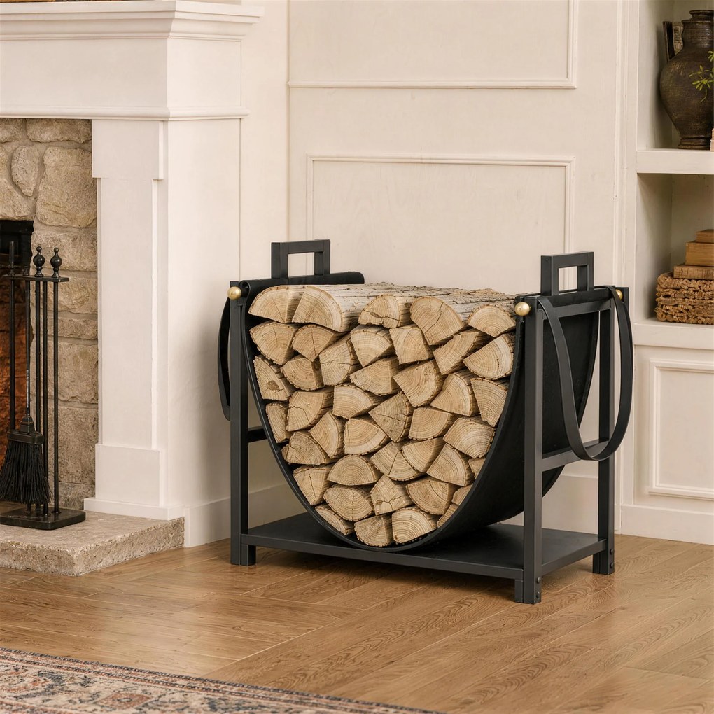 Outsunny Dřevník 47,5 x 33 x 44 cm zvýšený stojan na dřevo s plátěnou taškou až 50 kg do interiéru i exteriéru