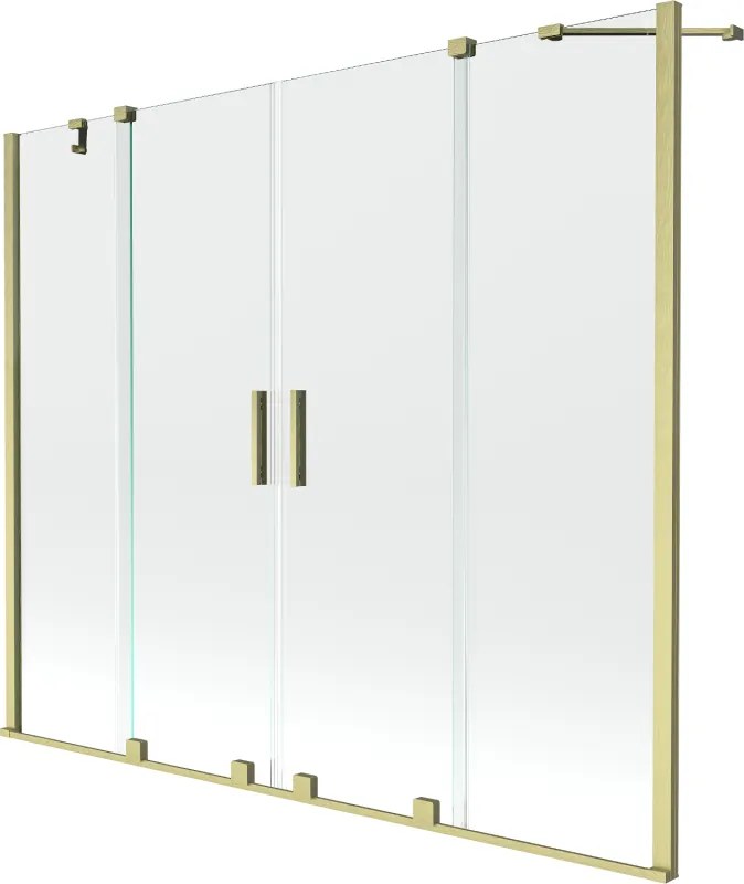 Mexen Velar Duo, 2-křídlová posuvná vanová zástěna 200 x 150 cm, 8mm čiré sklo, zlatý matný profil, 896-200-000-02-55