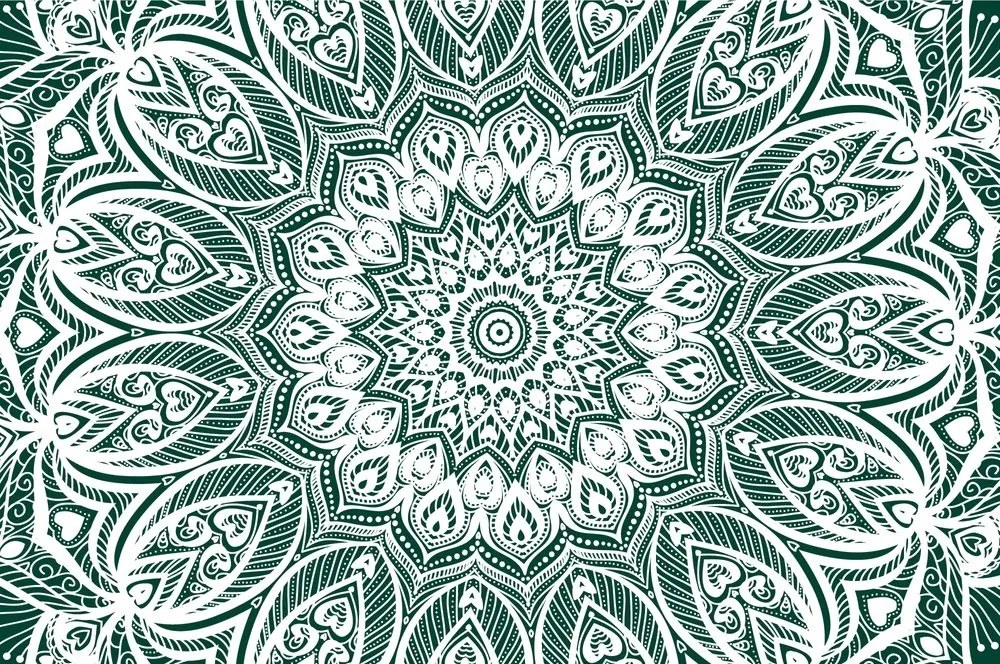 Samolepící tapeta Mandala harmonie na zeleném pozadí - 300x200 cm