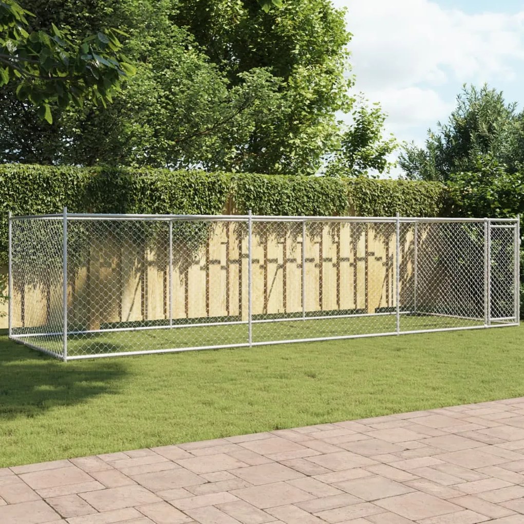 Klec pro psy s dvířky šedá 6 x 2 x 1,5 m pozinkovaná ocel 3209579