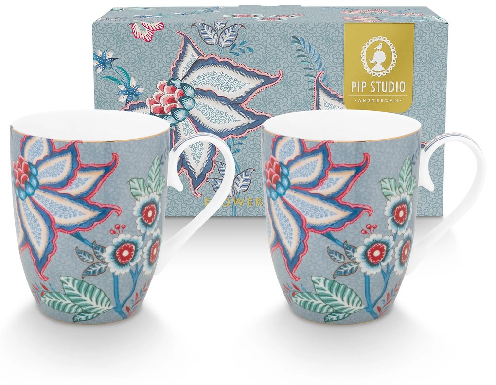 Pip Studio Flower Festival sada 2 hrnků 350ml, modrá (Sada 2 hrnků v dárkovém balení )