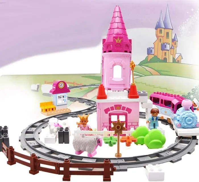 Blocki Mubi stavebnice Vláček - pohádkový zámek typ LEGO DUPLO 83 dílů se světlem a zvukem