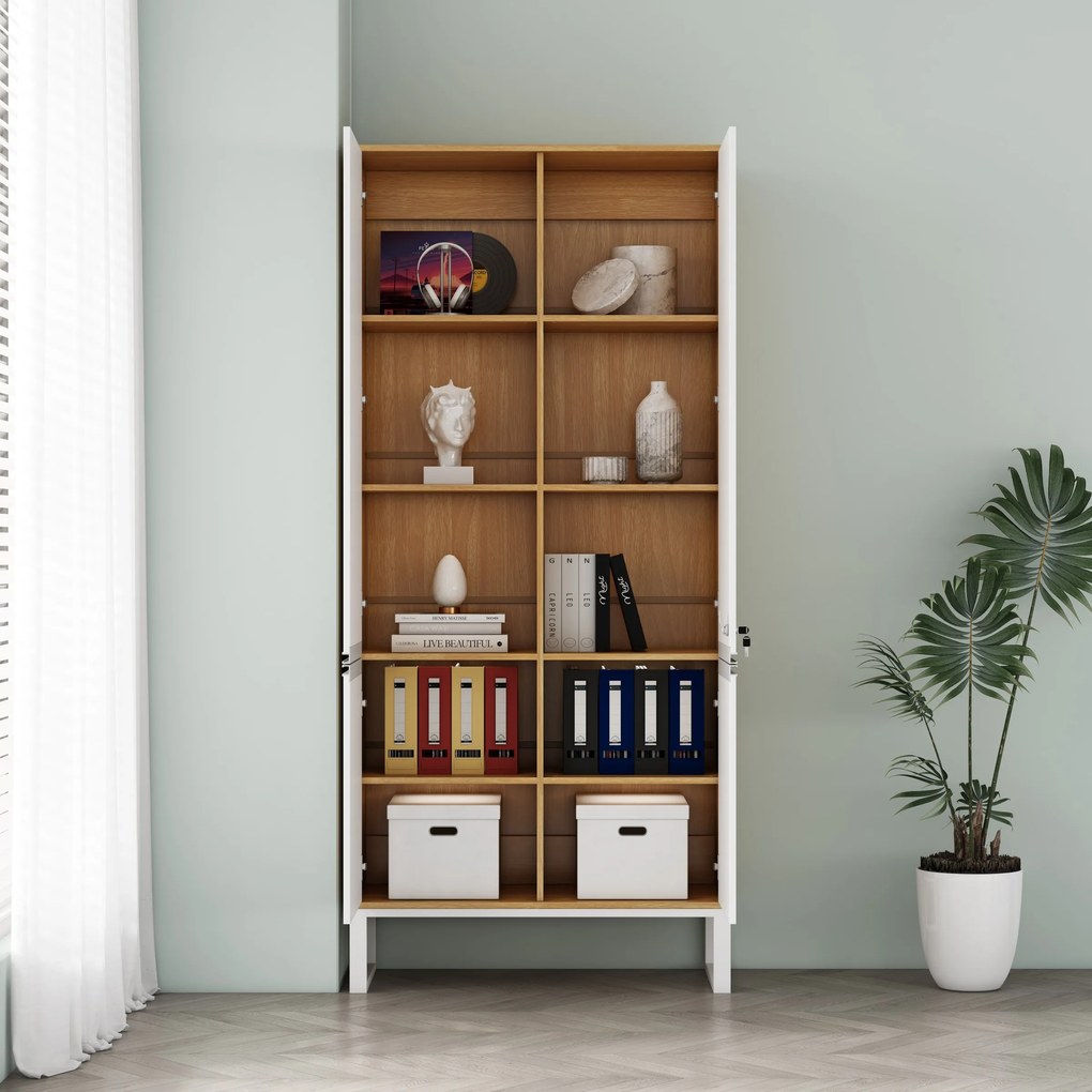 Vysoká kancelářská skříň Houseland Nuvia Loft 90 cm dub/bílá