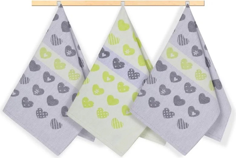 Bellatex Kuchyňské utěrky sada 3 kusů 50x70 cm Srdce Šedá,Zelená