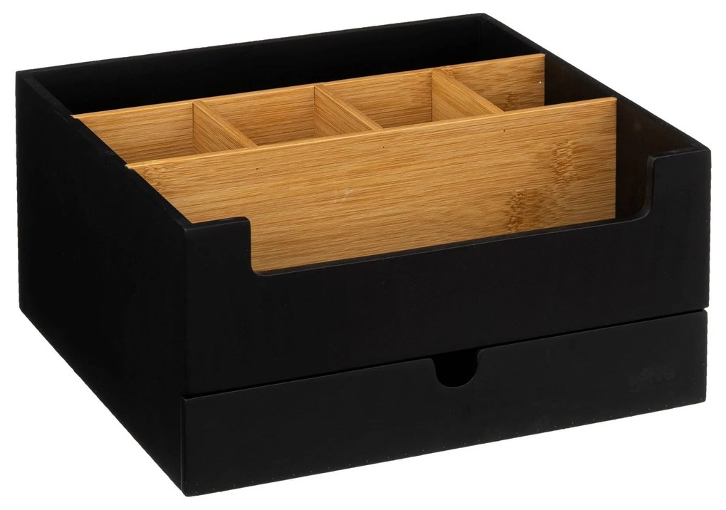 Organizér na kosmetiku se zásuvkou, černý, bambusový