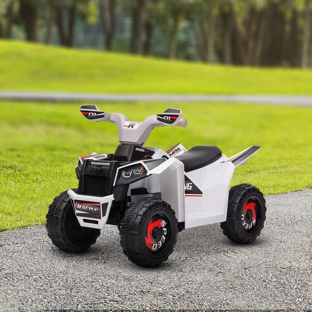 HOMCOM dětská elektrická čtyřkolka Mini elektrická čtyřkolka 6V s funkcí jízdy vpřed a vzad pro děti 1,5-3 roky 2,5 km/h v bílé barvě | Aosom.de
