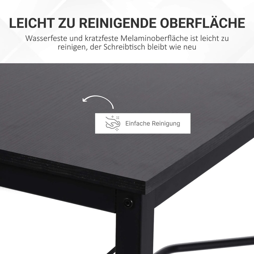 Počítačový stůl HOMCOM Rohový stůl ve tvaru L 150x150x76cm MDF černý, moderní rohový stůl pro kancelář a domácí pracovnu
