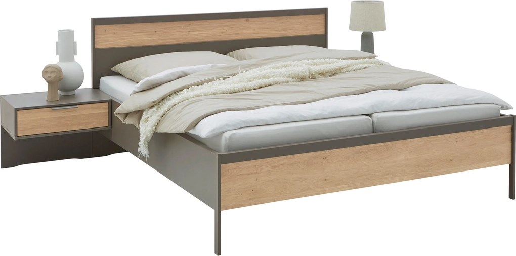 XXXLutz POSTEL S NOČNÍMI STOLKY, 180/200 cm, barvy dubu, barvy břidlice Dieter Knoll - Postele s nočními stolky - 000442031001