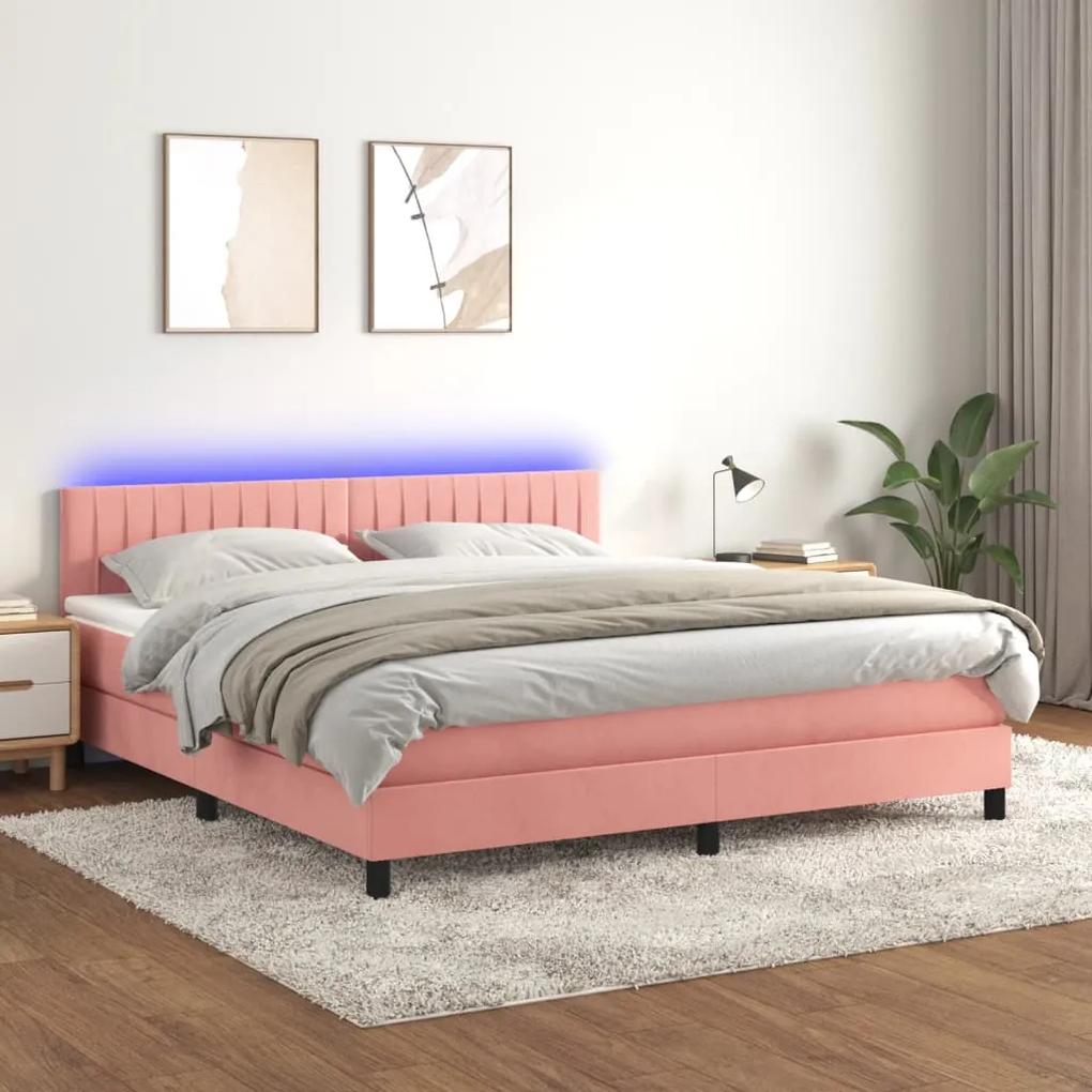 Box spring postel s matrací a LED růžová 180x200 cm samet,  3134542