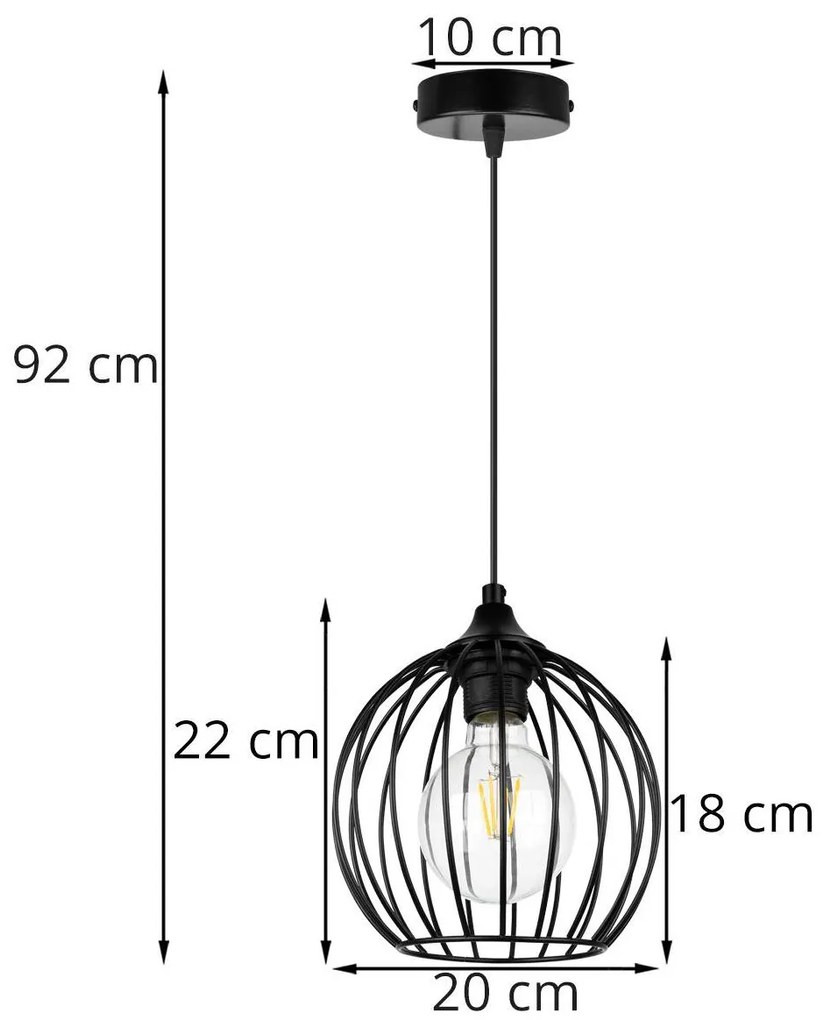 Závěsné svítidlo Toronto, 1x černé drátěné stínítko