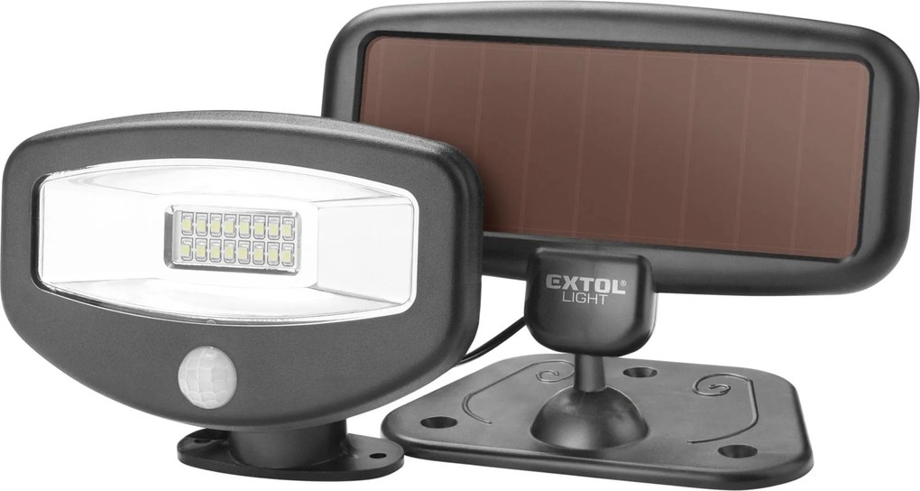 Nástěnná lampa extol light reflektor led s pohybovým čidlem, 100 lm, solární nabíjení