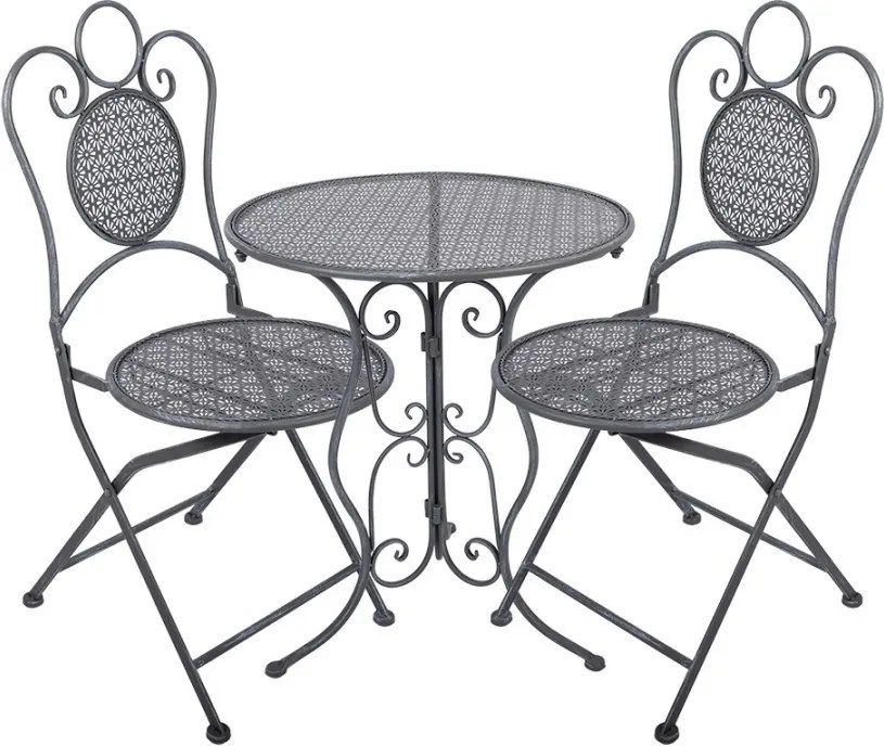 Šedý zahradní kovový Bistro set stůl a 2 židle - Ø 60*71 / 50*40*93 cm
