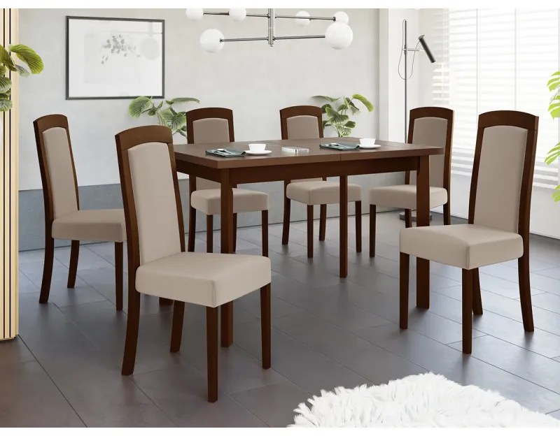 Rozkládací stůl se 6 židlemi - AL26, Barva dřeva: sonoma-L, Potah: Hygge D20