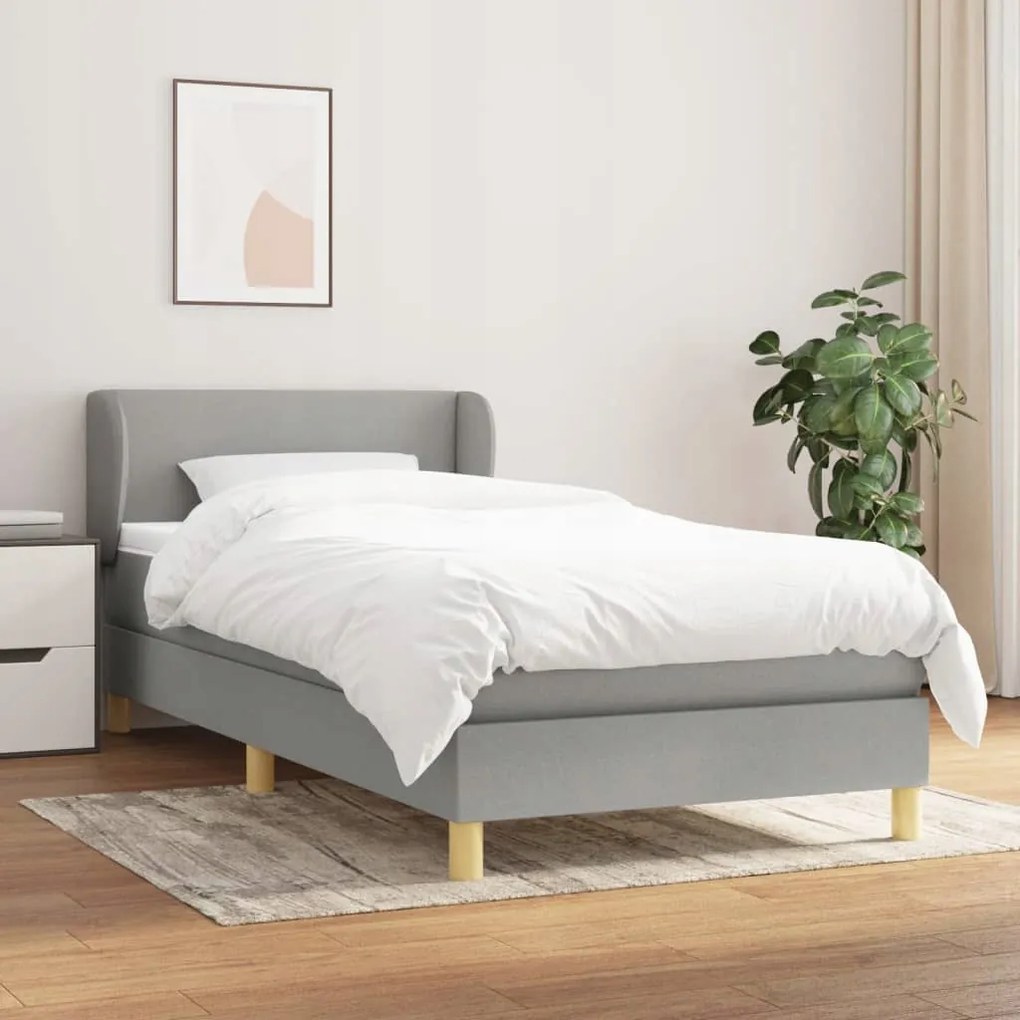 Box Spring Postel S Matrací Textil Světle Šedá Hladký design 90 x 200 cm