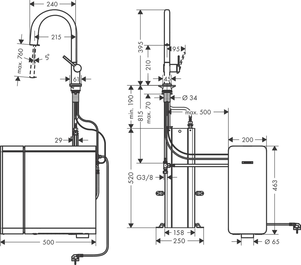 Hansgrohe Aqittura M91, sodaSystem 210, vytahovací výtok, 1jet, sBox, chromová, HAN-76836000